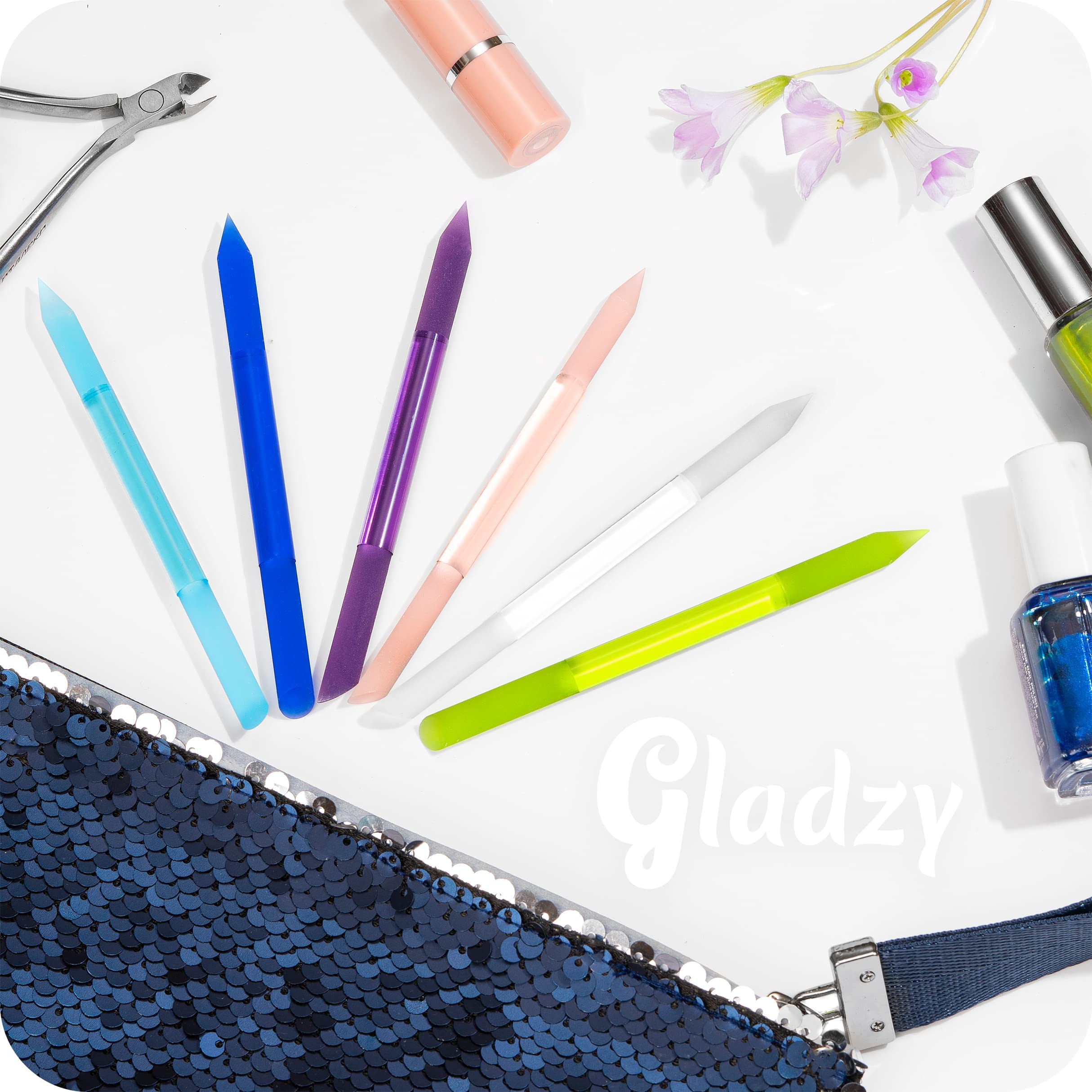 Glass Cuticle Pusher by GLADZY - Manicure Stick, Genuine Czech Quality, Professional Precision Filing Cuticle Remover, Abrasive Surface Never Wears Out