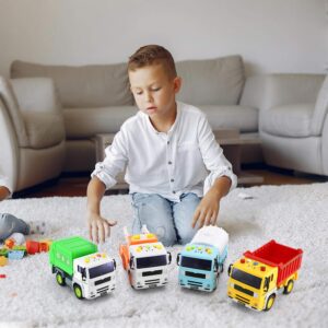 KeepRunning 4 Pack City Service Vehicle Car Truck Toy Set - Tow Truck,Dump Truck,Sprinkler,and Garbage Truck - with Friction Powered Wheels and Lights & Sounds