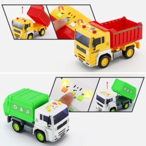 KeepRunning 4 Pack City Service Vehicle Car Truck Toy Set - Tow Truck,Dump Truck,Sprinkler,and Garbage Truck - with Friction Powered Wheels and Lights & Sounds