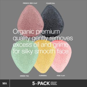 Minamul Konjac Exfoliating Organic Facial Sponge Set | Gentle Daily face Scrub/Skincare | Safe for Oily, Dry, Combination or Sensitive Skin | Charcoal, Turmeric, French Green, Red & Pink Clay