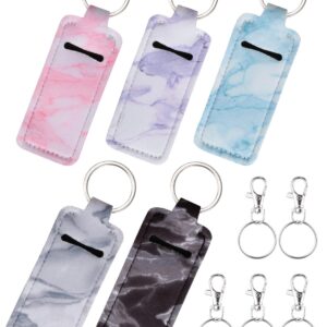 Meiiy Chapstick Holder Keychain Lip Balm Keychain Lipstick Sleeve Pouch Portable Pocket Lip Gloss Tube Holder Stocking Stuffers Gift for Women (5pcs-marble)