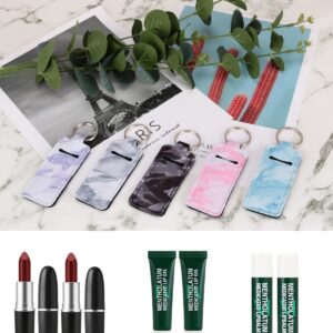 Meiiy Chapstick Holder Keychain Lip Balm Keychain Lipstick Sleeve Pouch Portable Pocket Lip Gloss Tube Holder Stocking Stuffers Gift for Women (5pcs-marble)