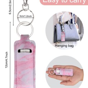 Meiiy Chapstick Holder Keychain Lip Balm Keychain Lipstick Sleeve Pouch Portable Pocket Lip Gloss Tube Holder Stocking Stuffers Gift for Women (5pcs-marble)