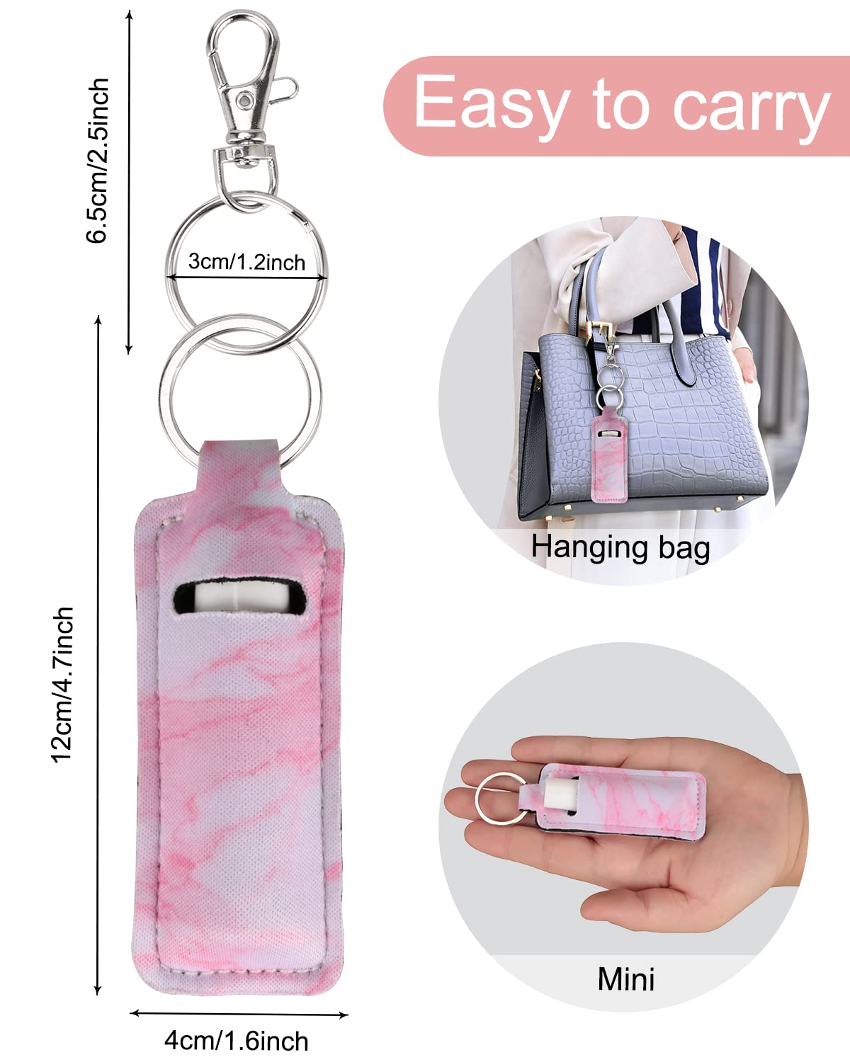 Meiiy Chapstick Holder Keychain Lip Balm Keychain Lipstick Sleeve Pouch Portable Pocket Lip Gloss Tube Holder Stocking Stuffers Gift for Women (5pcs-marble)