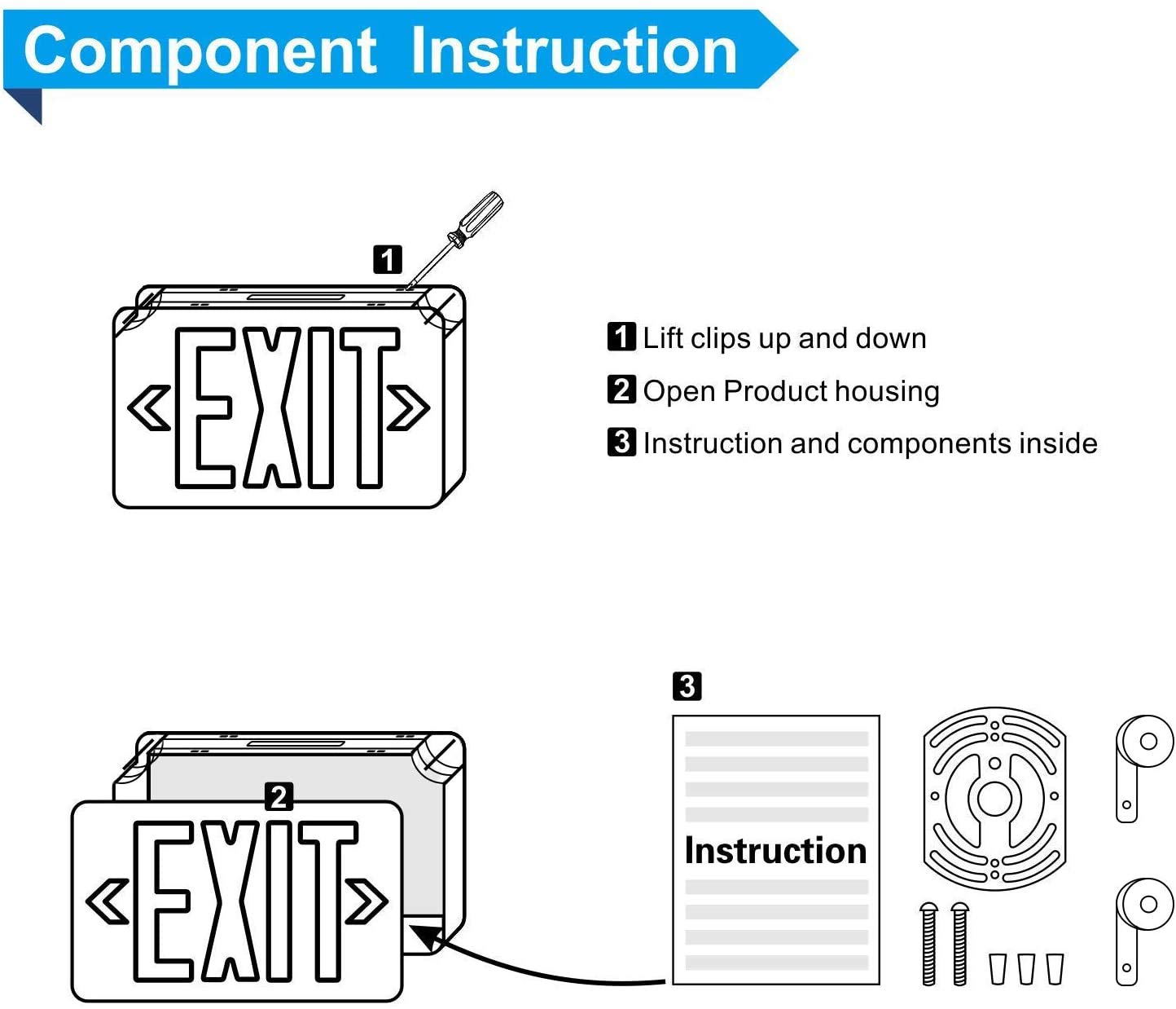 EXITLUX 1 Pack Green Led Exit Sign with Emergency Lighting Battery Backp -Two LED Adjustable Head -120V/277V-UL Listed-Exit Lighting -Dual LED Lamp ABS Fire Resistance for Power Failure.