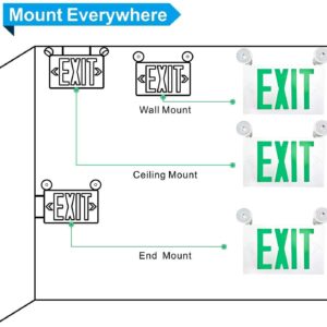 EXITLUX 1 Pack Green Led Exit Sign with Emergency Lighting Battery Backp -Two LED Adjustable Head -120V/277V-UL Listed-Exit Lighting -Dual LED Lamp ABS Fire Resistance for Power Failure.