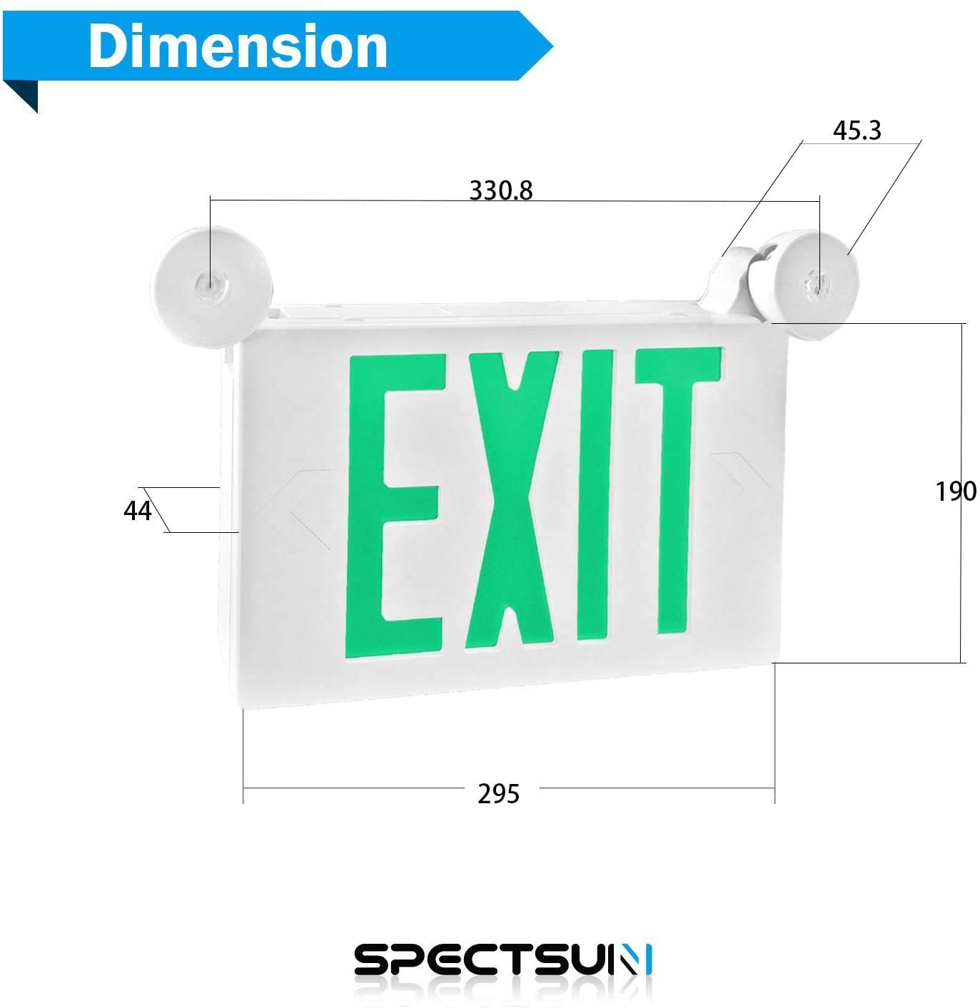 EXITLUX 1 Pack Green Led Exit Sign with Emergency Lighting Battery Backp -Two LED Adjustable Head -120V/277V-UL Listed-Exit Lighting -Dual LED Lamp ABS Fire Resistance for Power Failure.