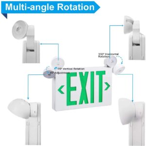 EXITLUX 1 Pack Green Led Exit Sign with Emergency Lighting Battery Backp -Two LED Adjustable Head -120V/277V-UL Listed-Exit Lighting -Dual LED Lamp ABS Fire Resistance for Power Failure.