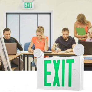 EXITLUX 1 Pack Green Led Exit Sign with Emergency Lighting Battery Backp -Two LED Adjustable Head -120V/277V-UL Listed-Exit Lighting -Dual LED Lamp ABS Fire Resistance for Power Failure.