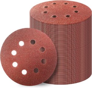 100pcs 5 inch 8 hole hook and loop sanding discs sandpaper, 60 80 120 180 240 320 400 grits sand paper for random orbital sander