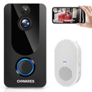 CHWARES Video Doorbell Camera with Chime, 1080p HD, Wireless WiFi, Motion Detection, 2-Way Audio, Night Vision, IP65 Waterproof, Battery Powered, Easy Installation, One-Year Free Cloud Storage