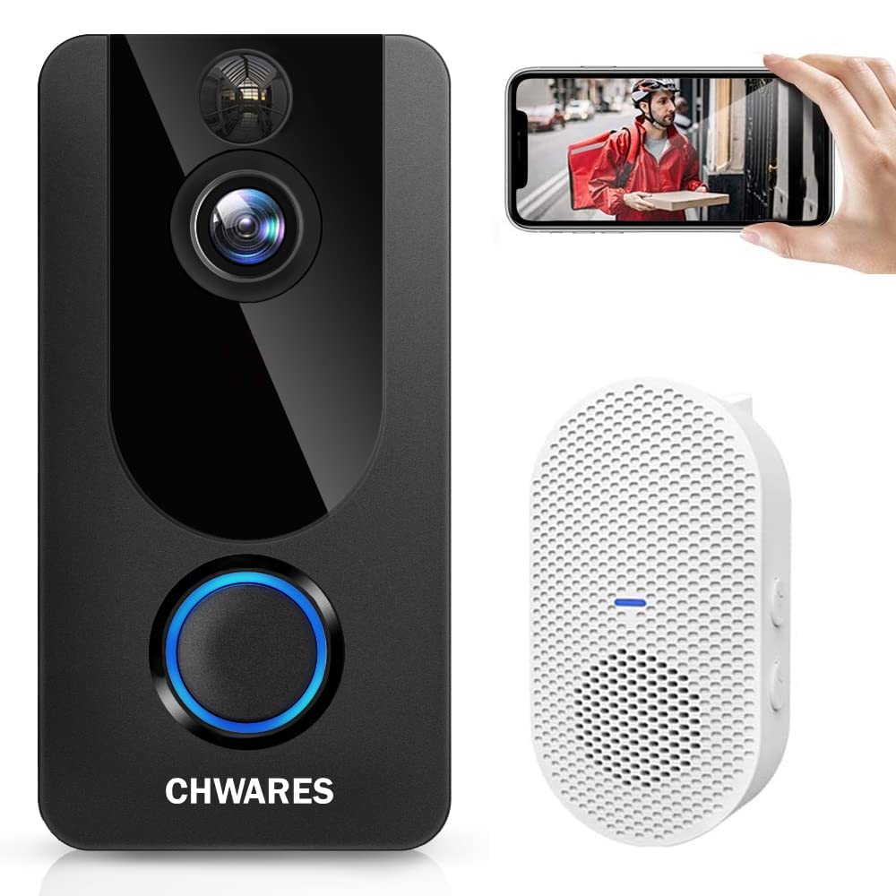 CHWARES Video Doorbell Camera with Chime, 1080p HD, Wireless WiFi, Motion Detection, 2-Way Audio, Night Vision, IP65 Waterproof, Battery Powered, Easy Installation, One-Year Free Cloud Storage