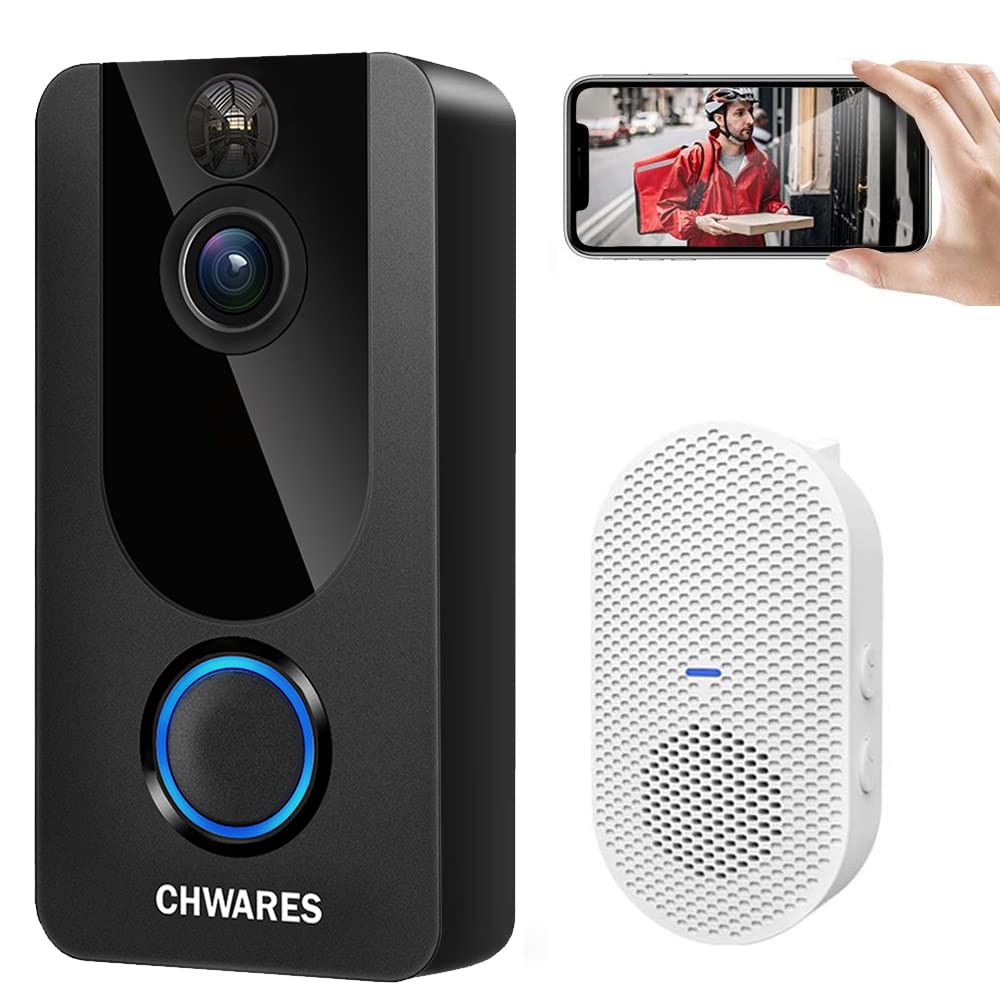 CHWARES Video Doorbell Camera with Chime, 1080p HD, Wireless WiFi, Motion Detection, 2-Way Audio, Night Vision, IP65 Waterproof, Battery Powered, Easy Installation, One-Year Free Cloud Storage