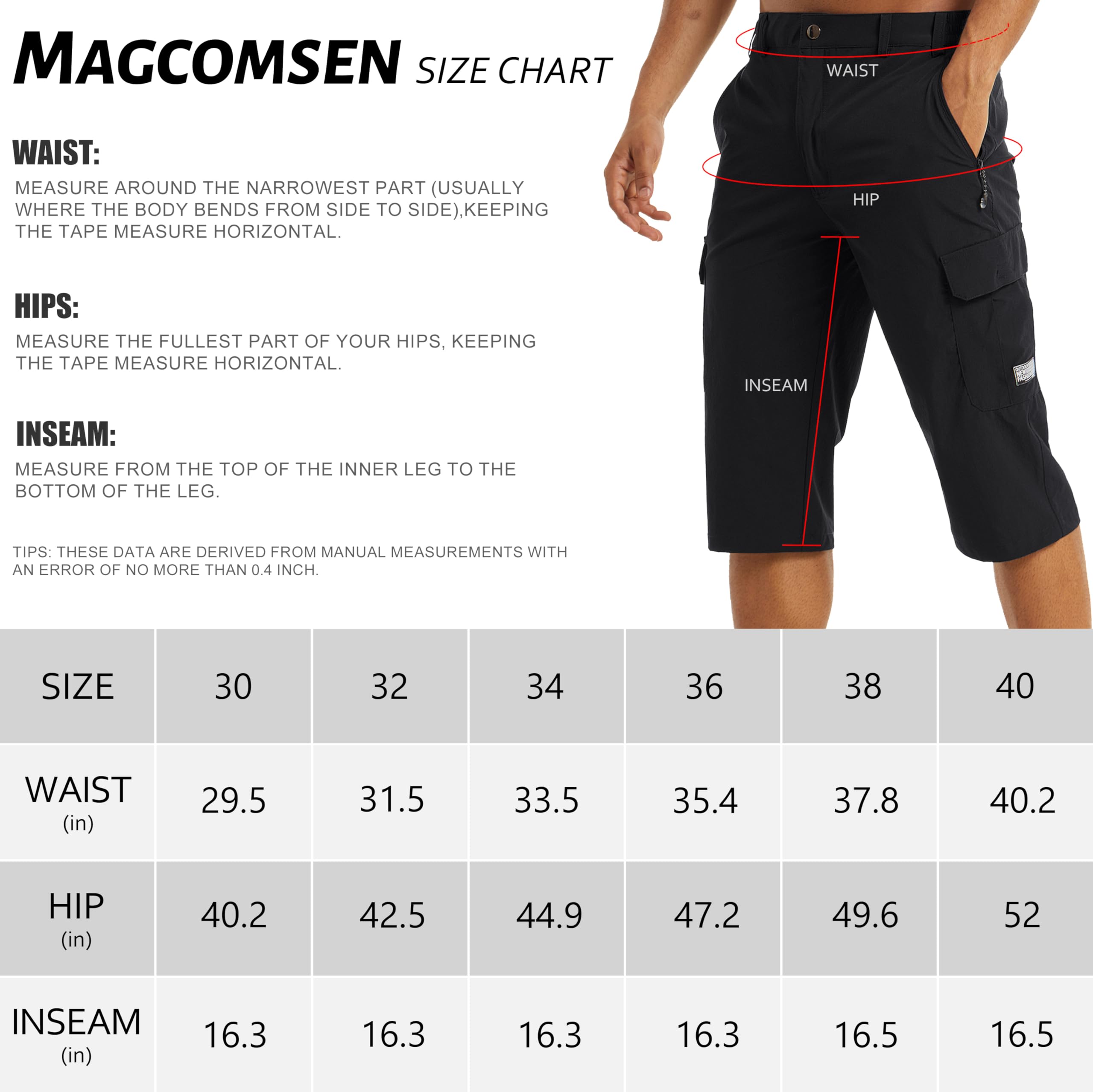 MAGCOMSEN Athletic Shorts for Men with Pockets 3/4 Casual Cargo Shorts Running Shorts Cropped Pants Hiking Fishing Shorts for Men Black