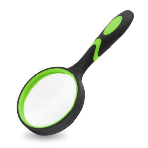 mjiya magnifying glass, 8x handheld reading magnifier for kids and seniors, non-scratch quality glass lens, shatterproof design (75mm, green)