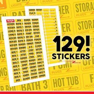 Linelax Circuit Breaker Box Labels – 129 Weatherproof Fuse Box Stickers