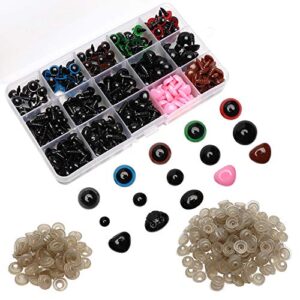 maznyu 570pcs premium plastic safety eyes and noses with washers, assorted sizes for craft doll eyes and teddy bear nose, plash animal and amigurumi, crochet toy and stuffed animals craft making