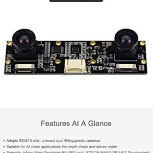 XYGStudy IMX219-83 Stereo Binocular Camera Sensor Module 3280x2464 8MP AI Depth Stereo Vision Dual IMX219 Supports Raspberry Pi 5 RPi CM3/CM3+ Compute Module POE IO Board/Jetson Nano B01