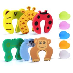 6pcs finger pinch guard+5pcs colorful door stopper wall protector, baby proofing doors made with soft foam cushion yet durable,cartoon animal door stopper, prevent finger pinch injuries