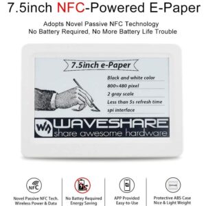 waveshare 7.5inch Passive NFC-Powered e-Paper Display Black/White e-Ink Screen, Wireless Powering and Data Transfer No Battery Required, Refresh by Smartphone with NFC Function or NFC Reader