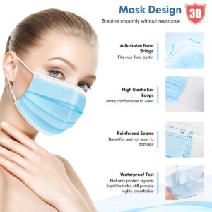 Disposable Face Mask Adult Breathable Mask with Nose Clip Ear Loop 100 Pack Blue