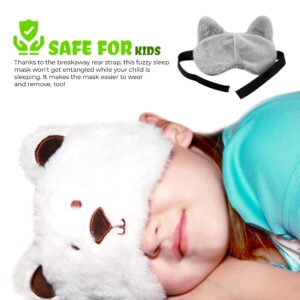 Matt and Mollie Kids Safety Sleep Mask - Children's Eye Cover for Sleeping at Home & During Travel - Cute Animal Designs, Wide Adjustable Pull-Apart Strap (Gray Cat)