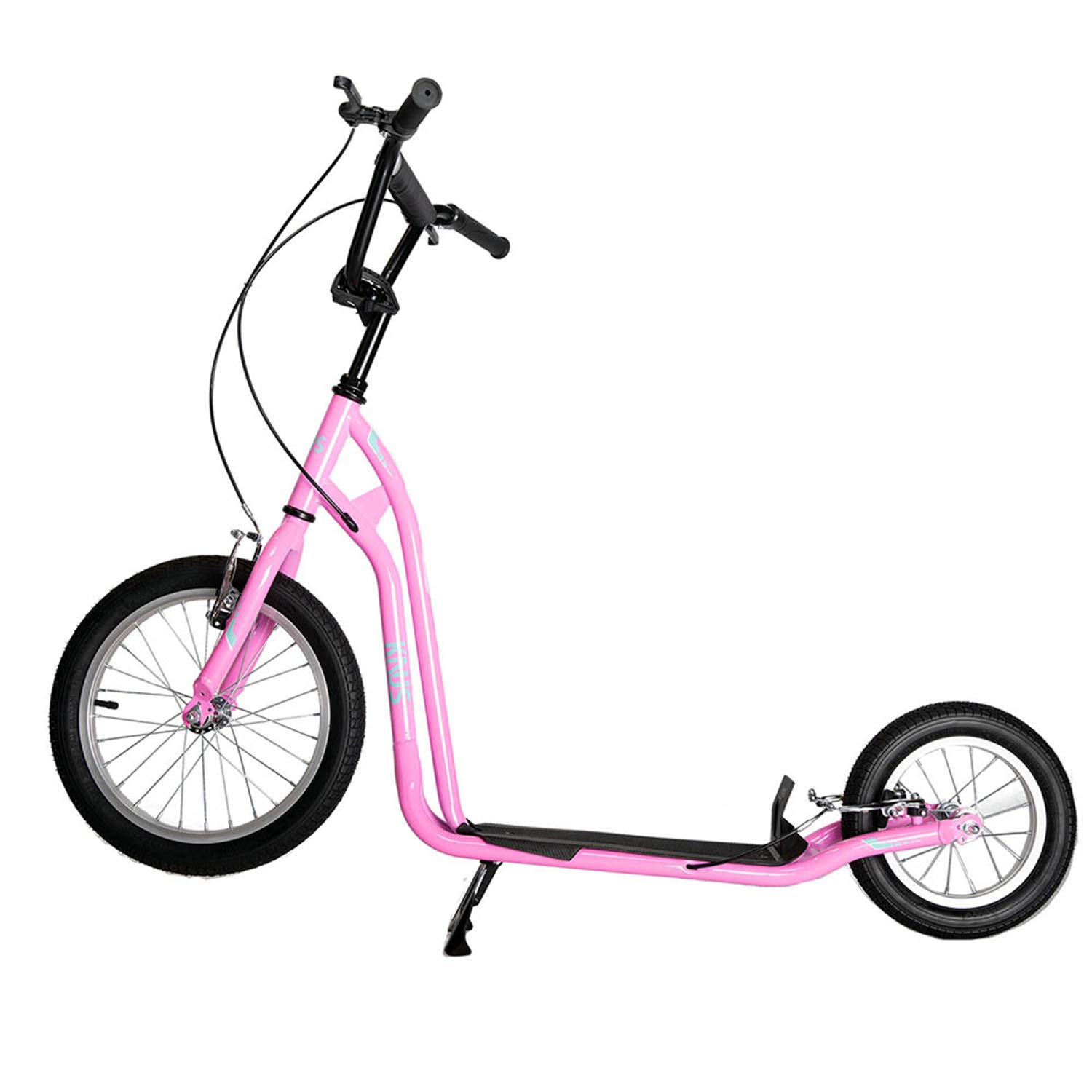 KNUS Scooter for Youth and Adults-16-Inch Front Wheel,12-Inch Rear Wheel/Front and Rear Caliper Brakes/Pink…