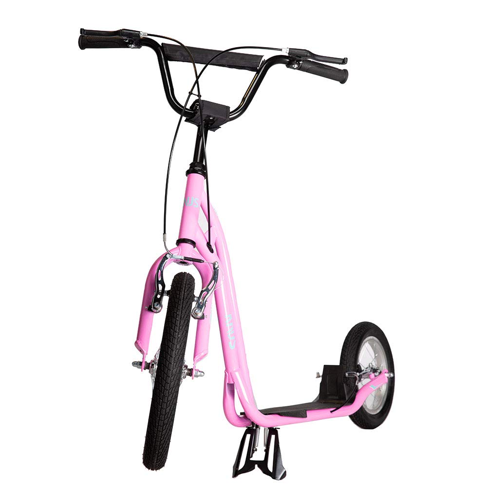 KNUS Scooter for Youth and Adults-16-Inch Front Wheel,12-Inch Rear Wheel/Front and Rear Caliper Brakes/Pink…