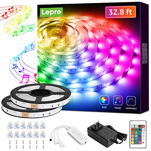 Lepro Music LED Strip Lights, 32.8ft RGB LED Strips with Remote Sync to Music, 5050 SMD LED Color Changing Strip Light for Bedroom, Home, TV, Parties and Festivals