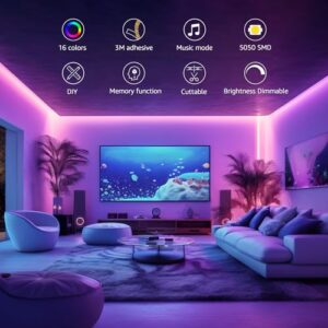 Lepro Music LED Strip Lights, 32.8ft RGB LED Strips with Remote Sync to Music, 5050 SMD LED Color Changing Strip Light for Bedroom, Home, TV, Parties and Festivals