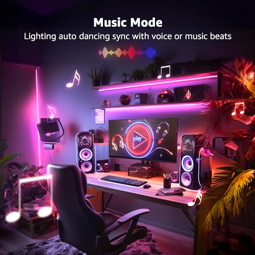 Lepro Music LED Strip Lights, 32.8ft RGB LED Strips with Remote Sync to Music, 5050 SMD LED Color Changing Strip Light for Bedroom, Home, TV, Parties and Festivals