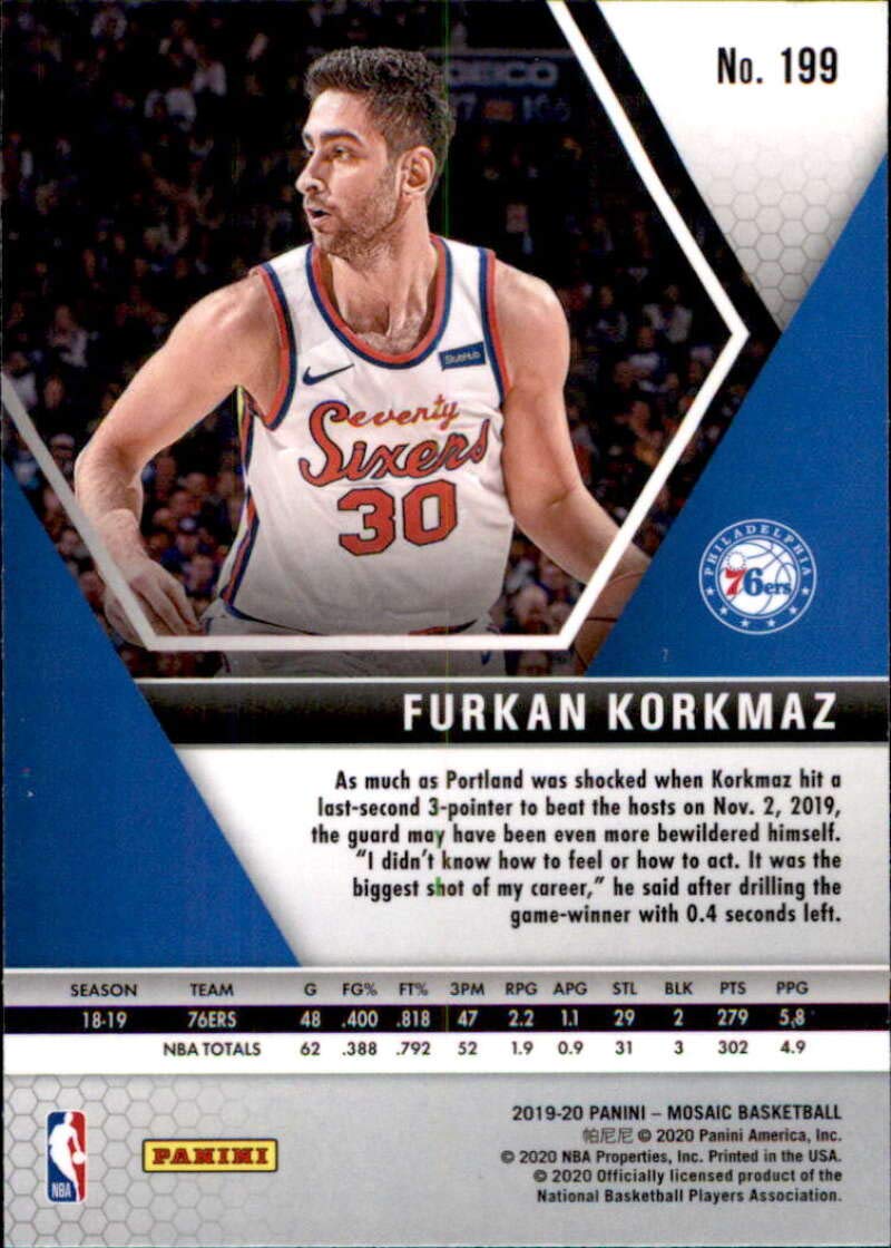 2019-20 Panini Mosaic #199 Furkan Korkmaz Philadelphia 76ers Basketball Card