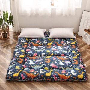 dinosaur japanese floor futon mattress for boys girls, thicken tatami mat sleeping pad foldable bed roll up mattress floor lounger bed couches and sofas for kids queen size