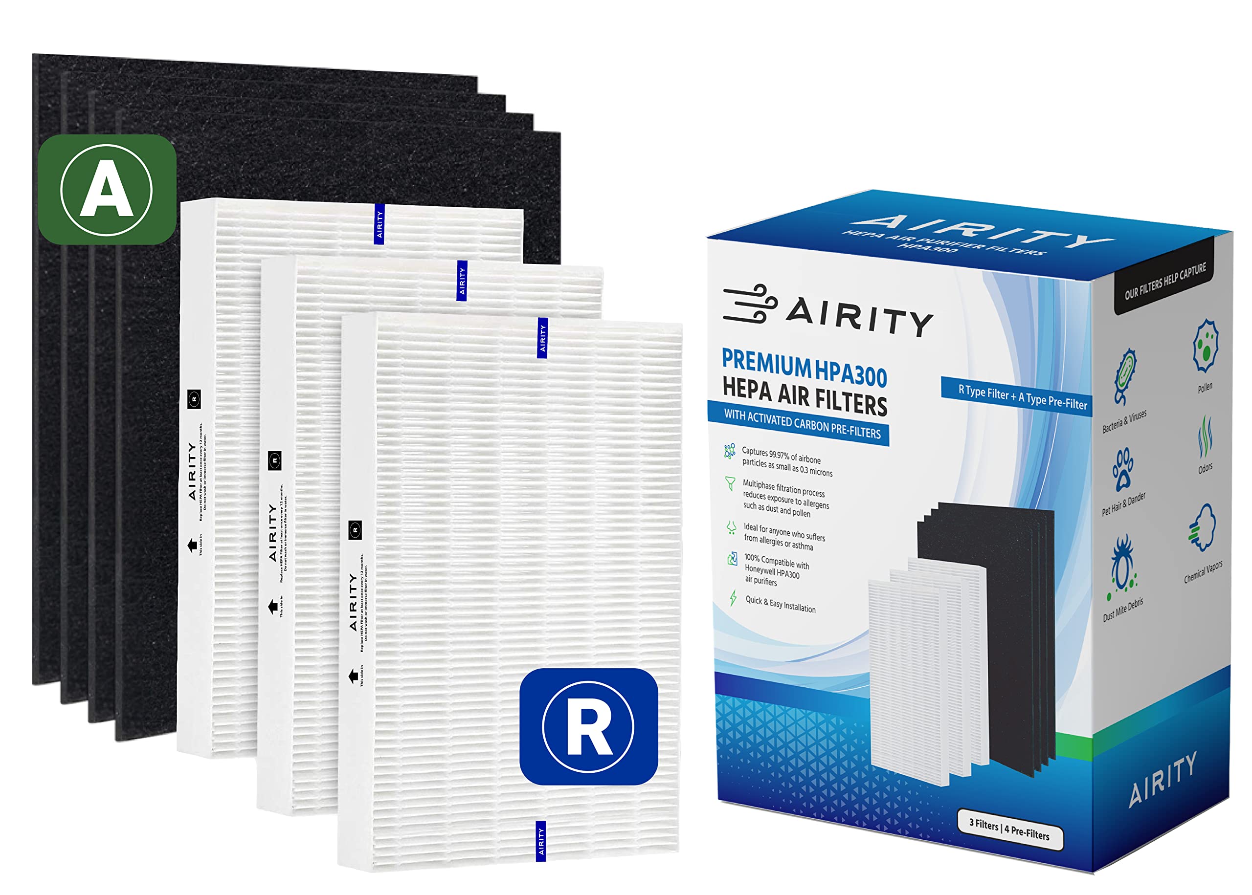 Airity HPA300 HEPA Filter Replacement Compatible with Honeywell HPA300 Replacement Filters | Honeywell Air Purifier Filter Replacement | Hepa Air Purifier |Honeywell Air Purifiers | Honeywell R Filter