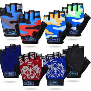 8 pairs kids half finger gloves fingerless bicycle gloves breathable kids short finger gloves non-slip outdoor sports gloves for children cycling climbing riding, 8 colors