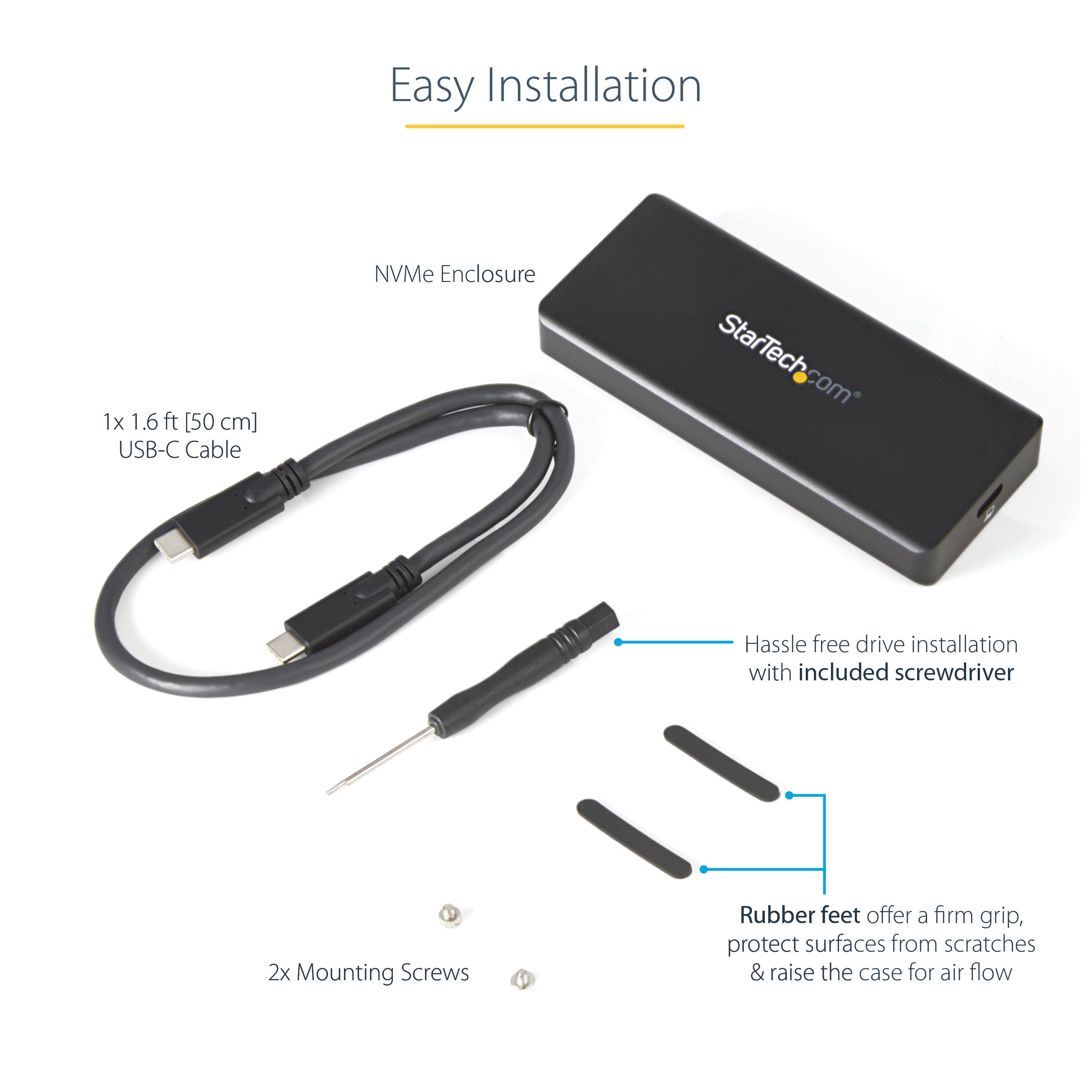 StarTech.com USB-C 10Gbps M.2 NVMe PCIe SSD Enclosure - Rugged Aluminum External M.2 PCIe M-Key Case IP67 Rated - 1GB/s Read/Write - Supports 2230/2242/2260/2280 - TB3 Compatible - Mac/PC (M2E1BRU31C)