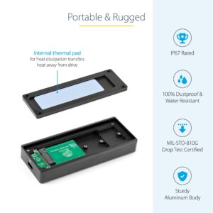 StarTech.com USB-C 10Gbps M.2 NVMe PCIe SSD Enclosure - Rugged Aluminum External M.2 PCIe M-Key Case IP67 Rated - 1GB/s Read/Write - Supports 2230/2242/2260/2280 - TB3 Compatible - Mac/PC (M2E1BRU31C)