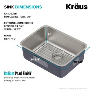 KRAUS Dex 25-inch Undermount 16 Gauge Stainless Steel Single Bowl Kitchen Sink, KA1US25B