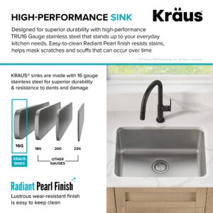 KRAUS Dex 25-inch Undermount 16 Gauge Stainless Steel Single Bowl Kitchen Sink, KA1US25B