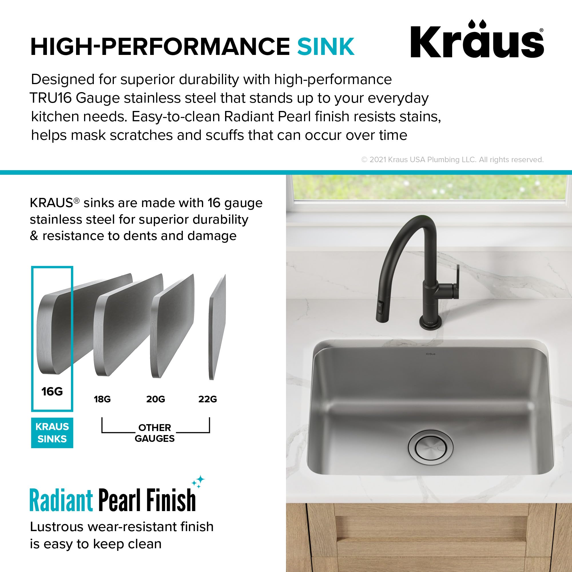 KRAUS Dex 25-inch Undermount 16 Gauge Stainless Steel Single Bowl Kitchen Sink, KA1US25B