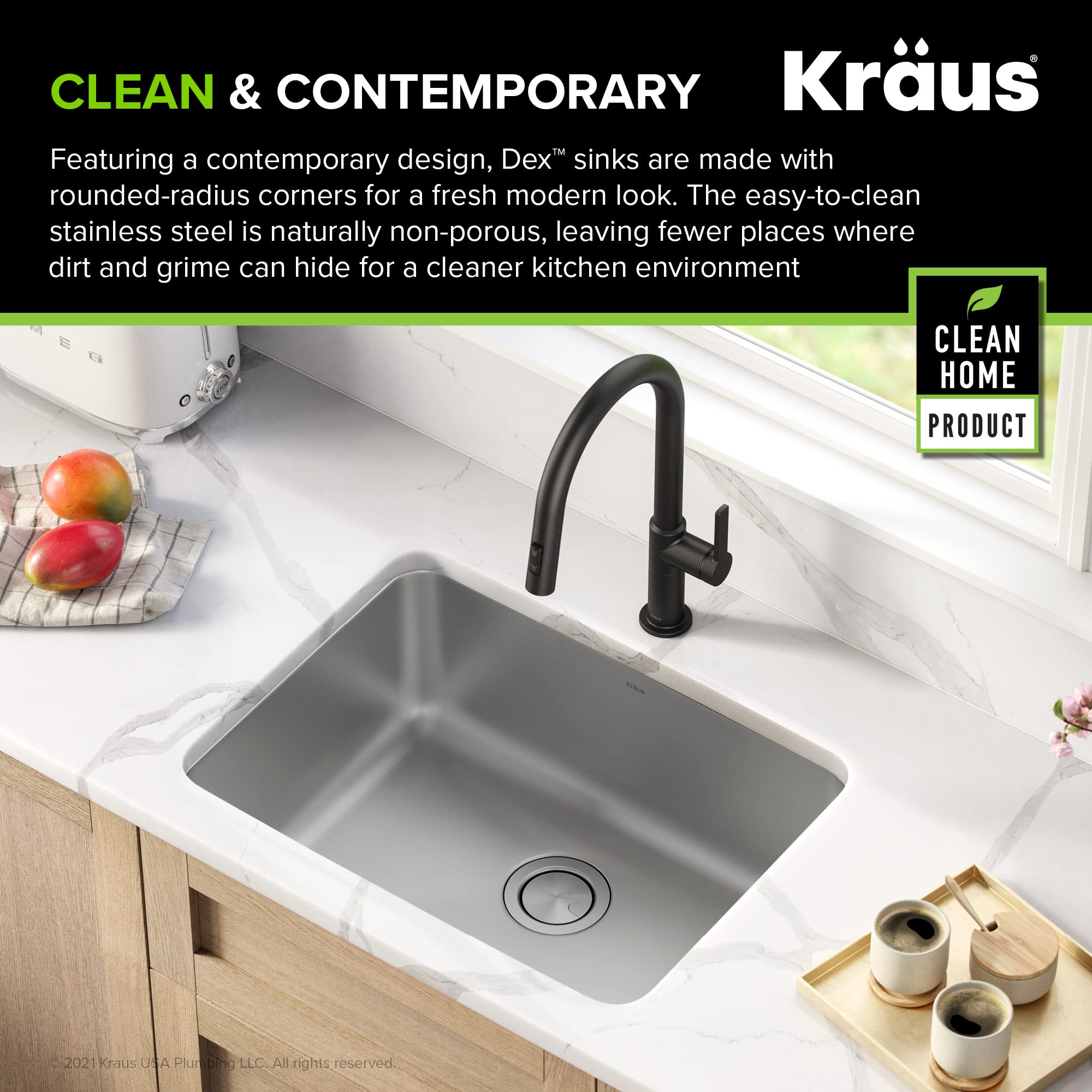 KRAUS Dex 25-inch Undermount 16 Gauge Stainless Steel Single Bowl Kitchen Sink, KA1US25B