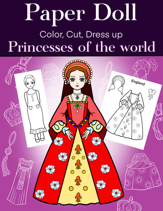 Paper Doll Color, Cut, Dress up - Princesses of the world