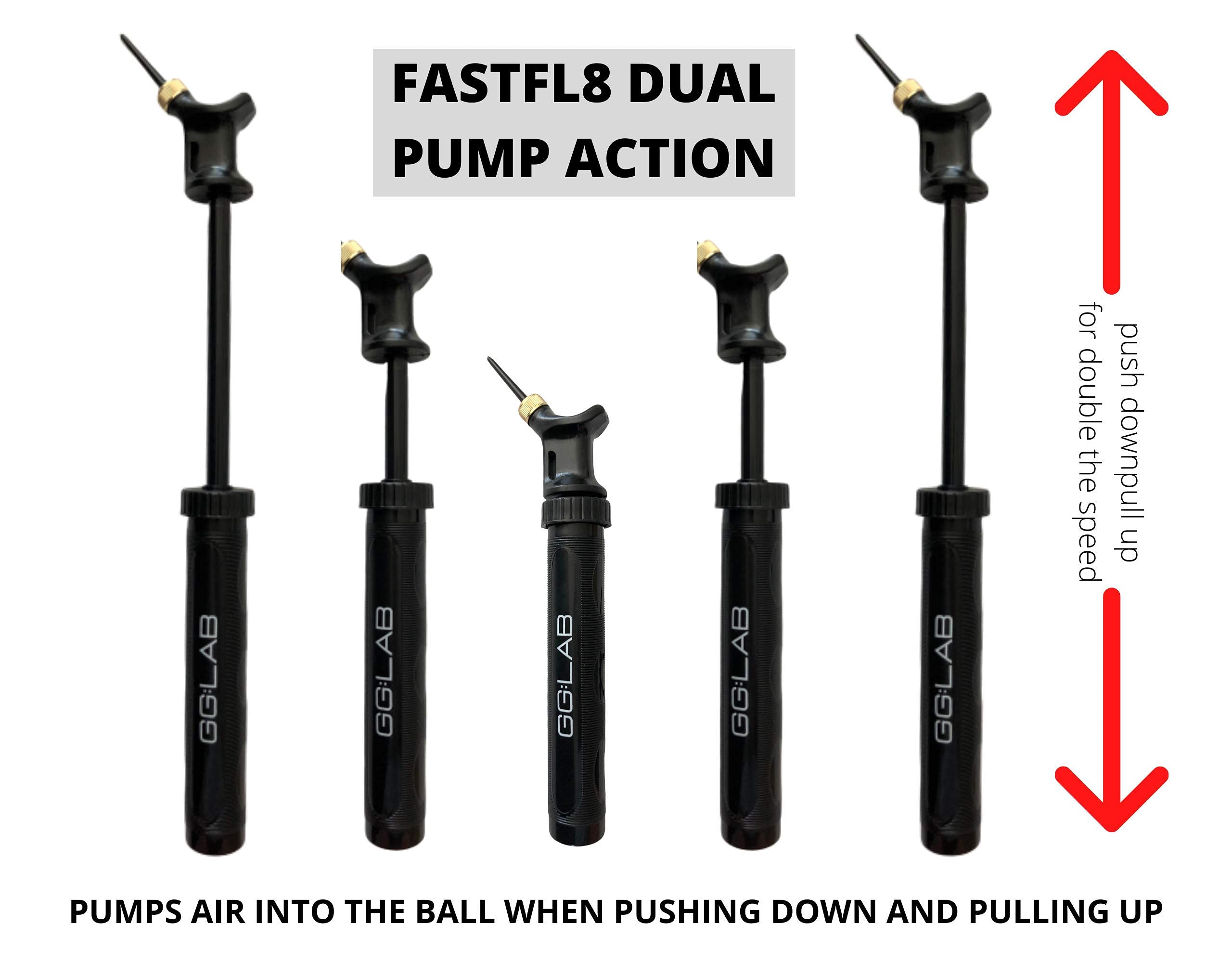 gloveglu GG:LAB Sports Ball Pump with 6 Metal Needles: Pumps Twice as Fast. Pump for Football, Rugby Ball, Basketball, Volleyball, Netball, Handball and Other Inflatable Sports Balls