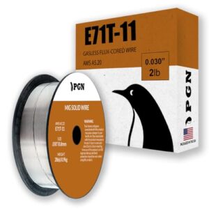 pgn flux core welding wire - e71t-11 .030 inch, 2 pound spool - gasless mild steel mig welding wire with low splatter - for all position arc welding