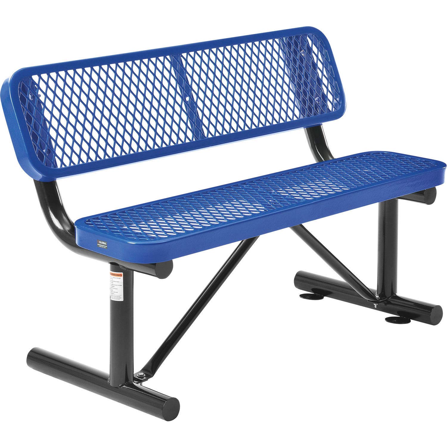 Global Industrial 48" L Outdoor Steel Bench with Backrest, Expanded Metal, Blue