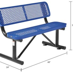 Global Industrial 48" L Outdoor Steel Bench with Backrest, Expanded Metal, Blue