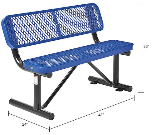 Global Industrial 48" L Outdoor Steel Bench with Backrest, Expanded Metal, Blue