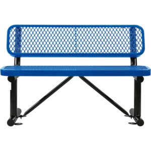 Global Industrial 48" L Outdoor Steel Bench with Backrest, Expanded Metal, Blue