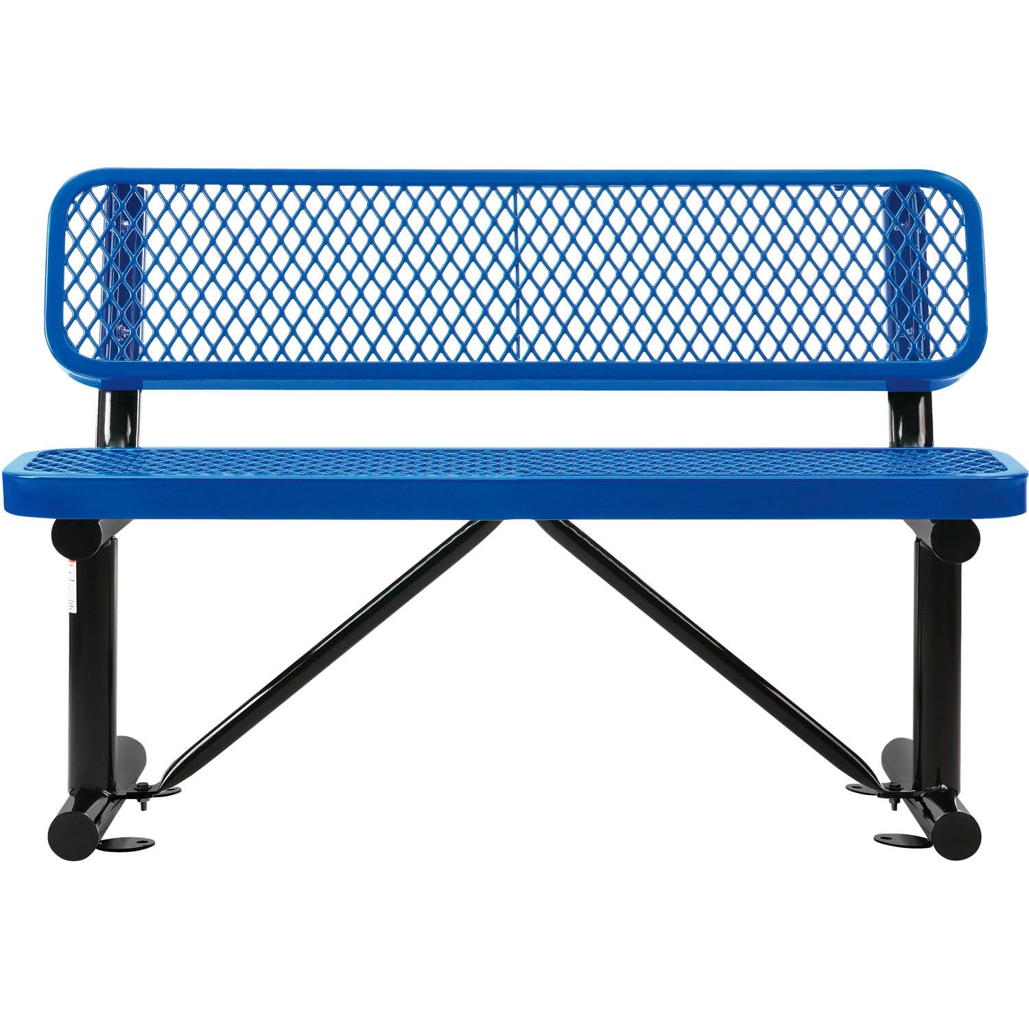 Global Industrial 48" L Outdoor Steel Bench with Backrest, Expanded Metal, Blue