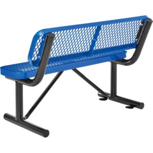 Global Industrial 48" L Outdoor Steel Bench with Backrest, Expanded Metal, Blue